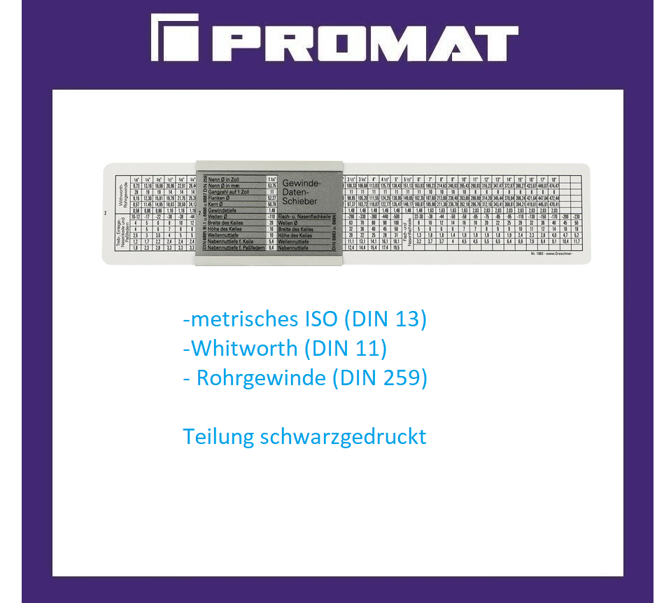 DIN-Gewindeschieber PROMAT, ISO-DIN 13, Whitworth DIN-11, Rohrgew. DIN ...