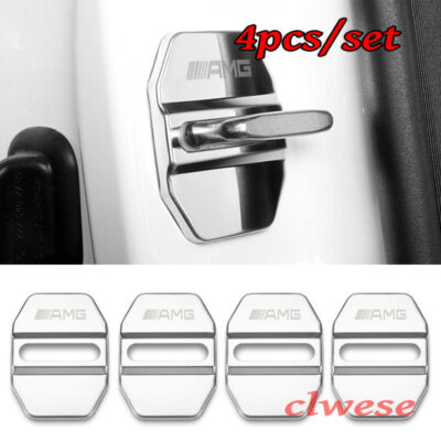 4Pcs AMG Mercedes Benz Door Lock Cover Steel Side Buckle Silver Decals ...
