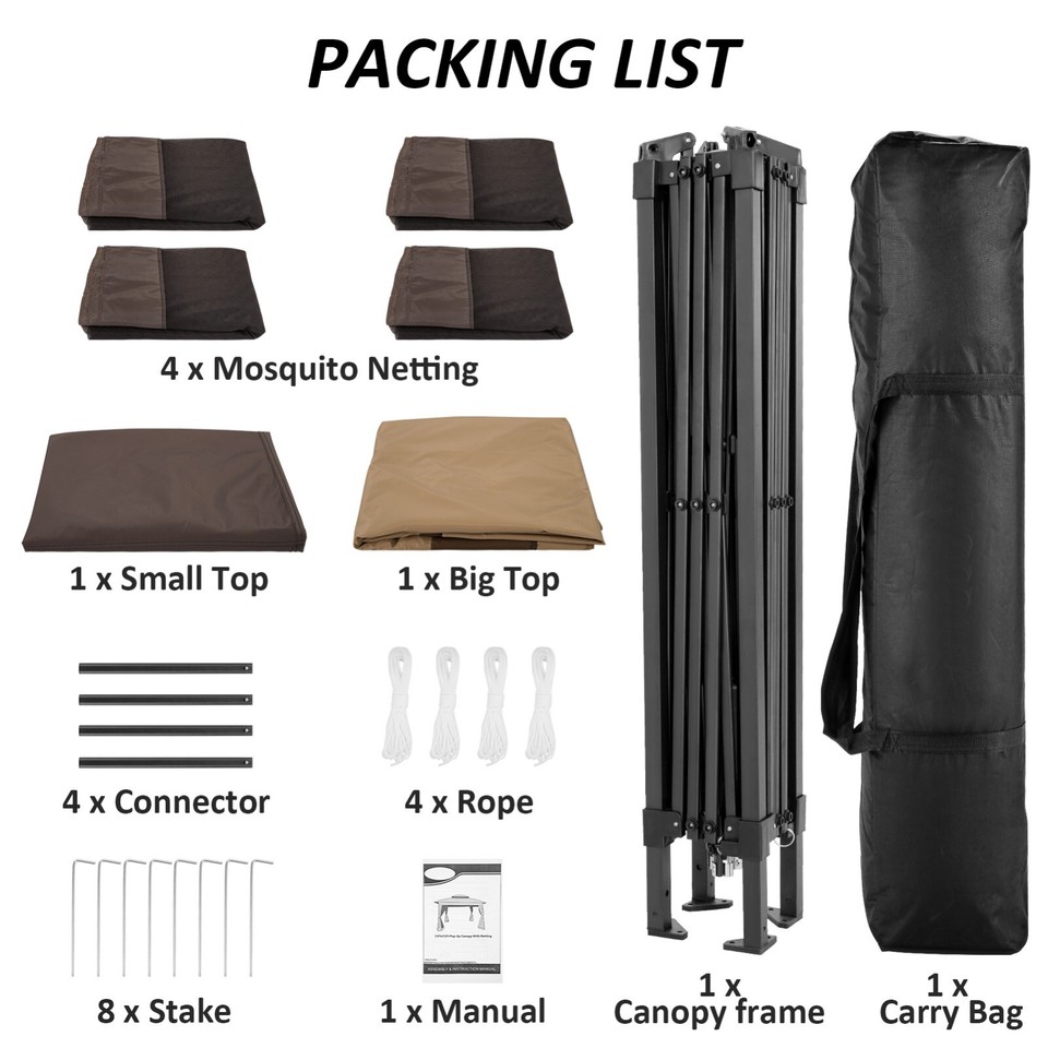 Outdoor Gazebo 11x11 12x20 Heavy Duty Canopy Patio Tent with Mosquito ...