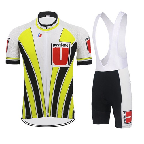 Retro Men Team SYSTEME U Cycling Jersey bib shorts set Cycling Bib ...