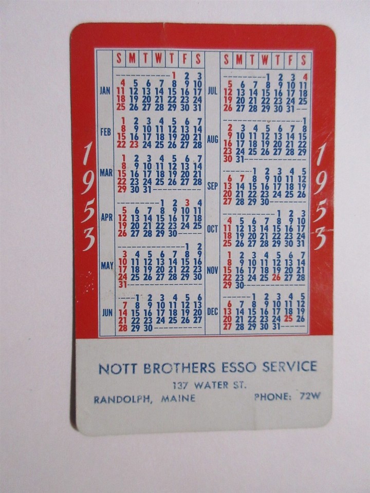 Vintage 1953 Esso Gas Oil Pocket Calendar Canasta Scoring Table | eBay