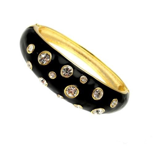 Debenhams Gold Plt Black Enamel Hinged Bracelet Wag Bangle w/ Swarovski ...