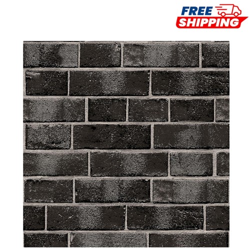 Stain-Resistant Black and Grey Brick Removable Wallpaper - 28 sq ft ...