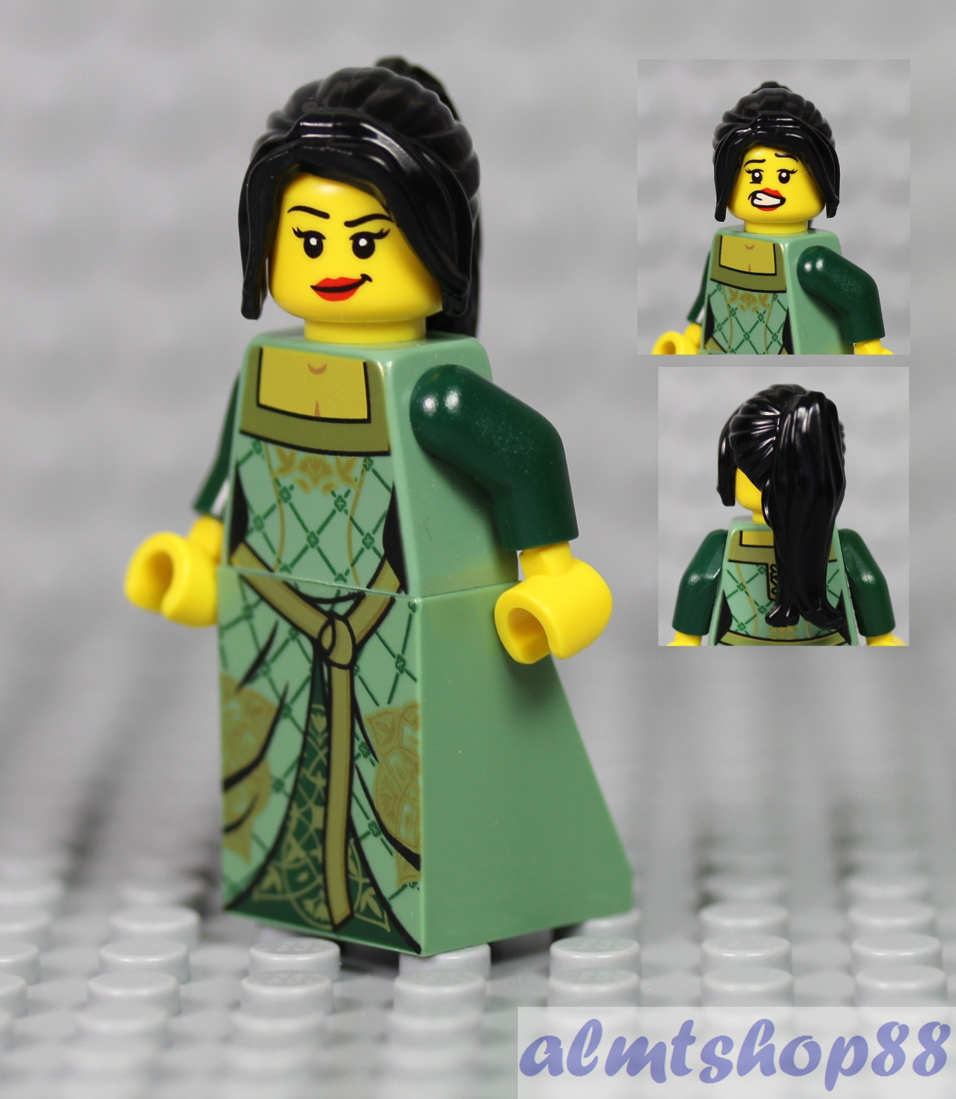 LEGO - Female Minifigure w/ Sand Green Dress & Black Hair Princess Girl ...