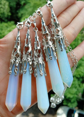 5pcs Opal Stone Pendulum Pendants Tower Prism Wand Energy Reiki Amulet ...