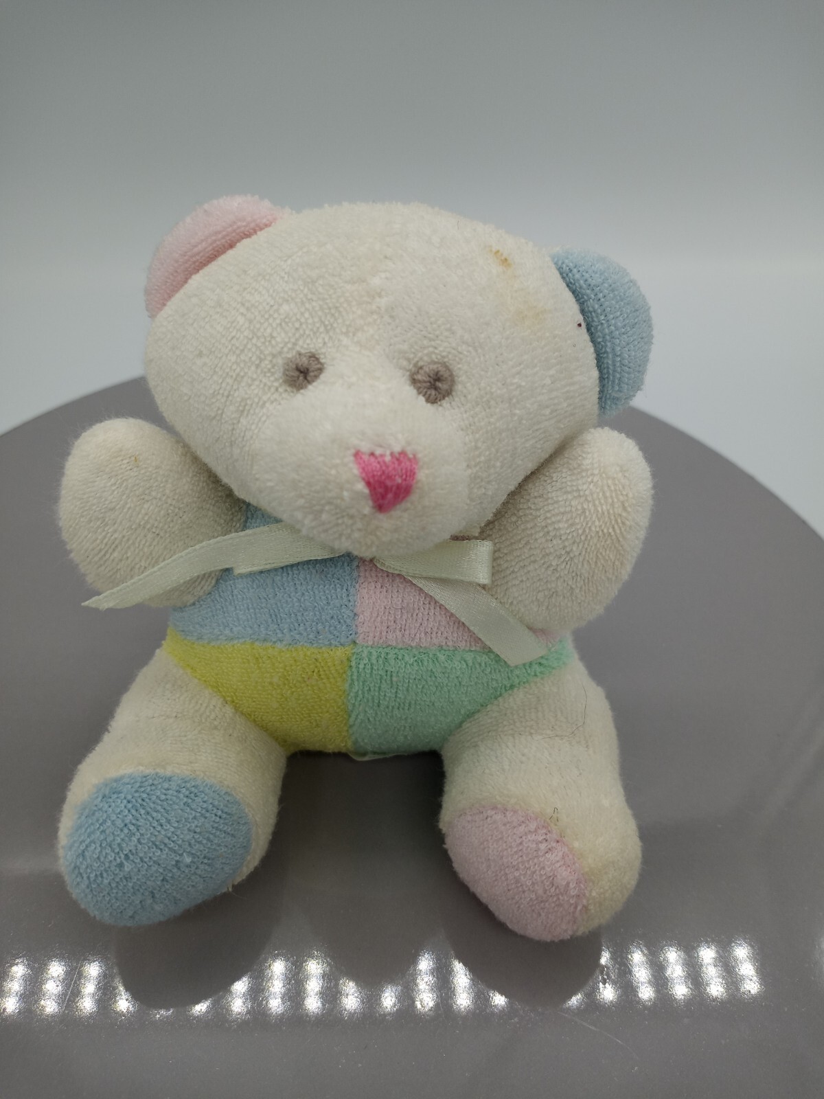 Vintage 5" Terry Cloth Pastel Color Block Teddy Bear Rattle Baby Plush ...