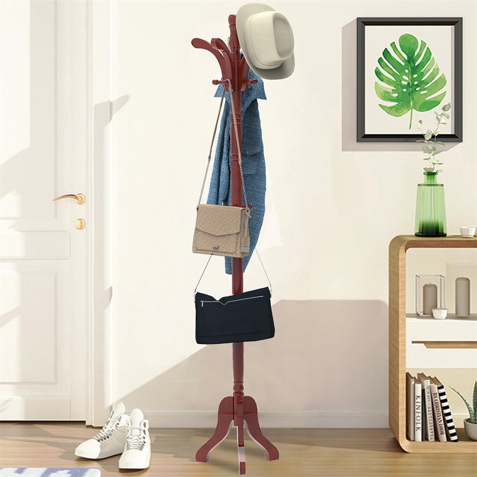 Coat Rack Free Standing With 13 Hooks Wooden Hall Tree Coat Hat Tree ...