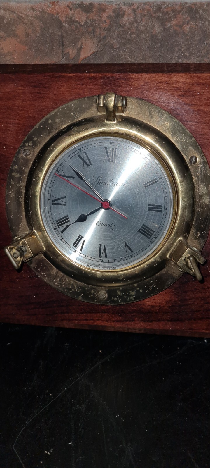 SOLID BRASS WEATHERMASTER SHIPS BULKHEAD BAROMETER & SPECTRUM CLOCK ...