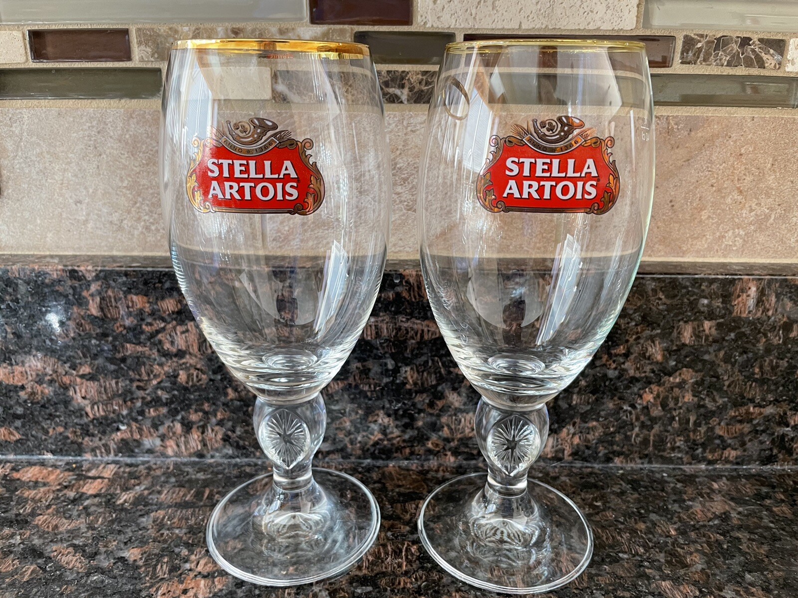 Stella Artois 40 CL Gold Rimmed Chalice Beer Glasses Mugs Pints Set of ...