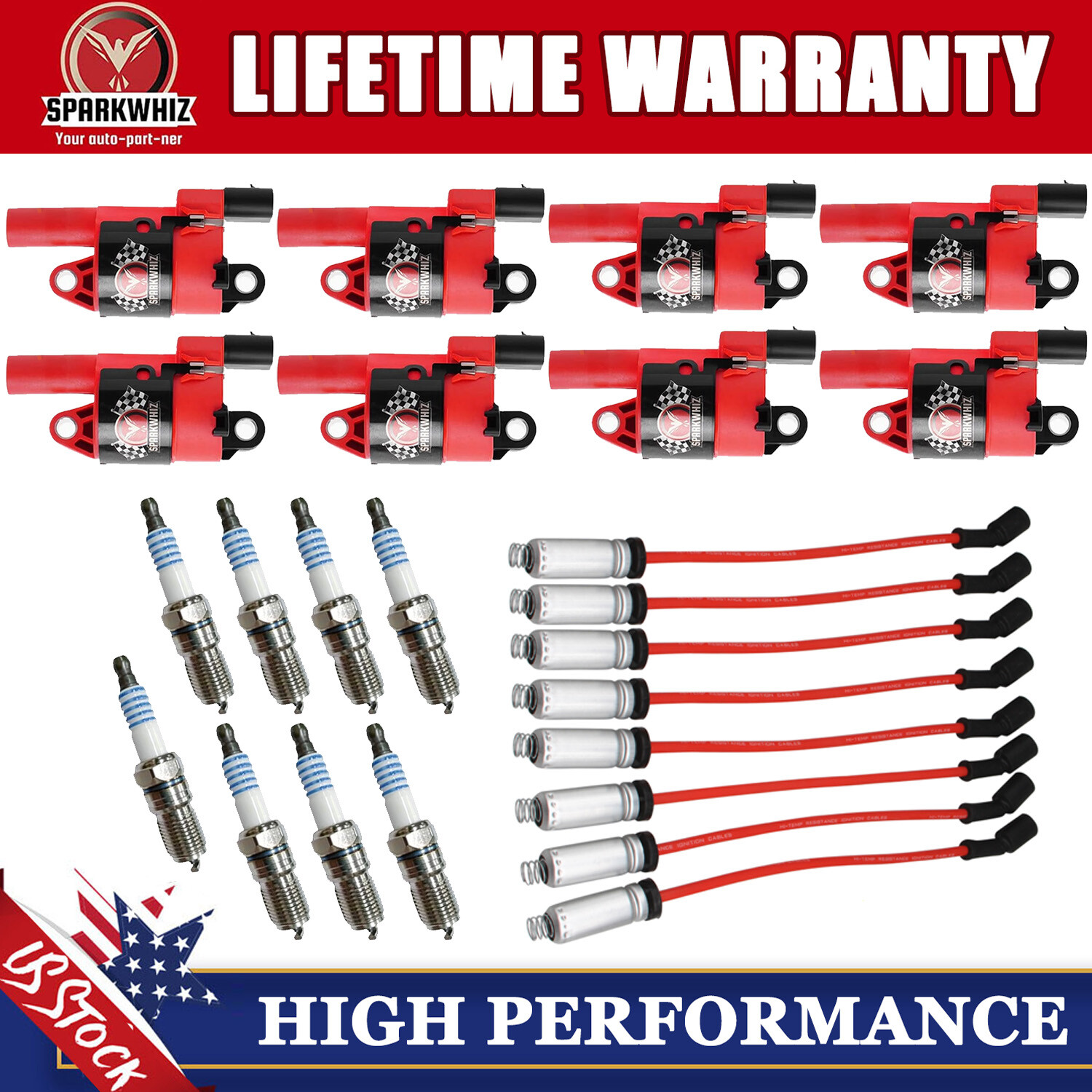 8 Set Ignition Coil and Spark Plug+ Wire For GMC Chevy Silverado 1500 ...
