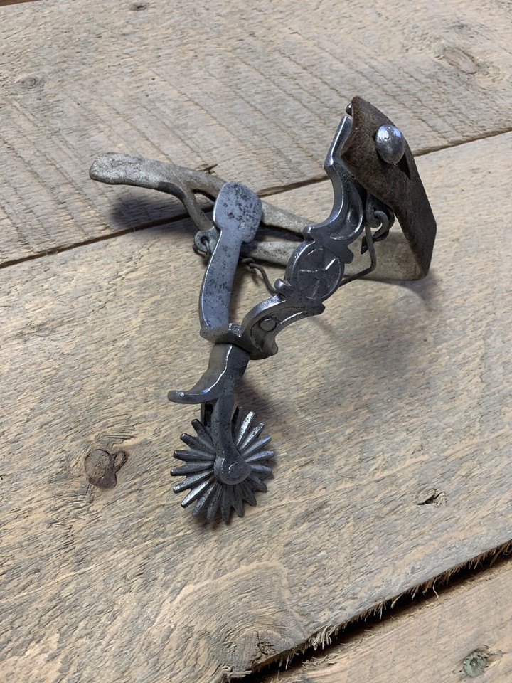 Antique Western Cowboy Boot Spur, Wrought Iron with Leather Strap 20 ...