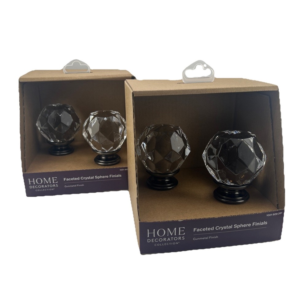 Faceted Crystal Sphere Curtain Rod Finials- Gunmetal - (4 Total Finals ...