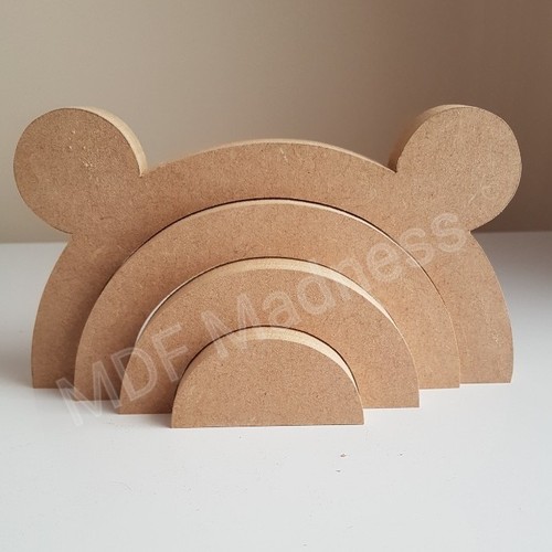 MDF CRAFT SHAPE. WOODEN 3D RAINBOW BEAR STACKER.18MM FREE STANDING 20CM ...