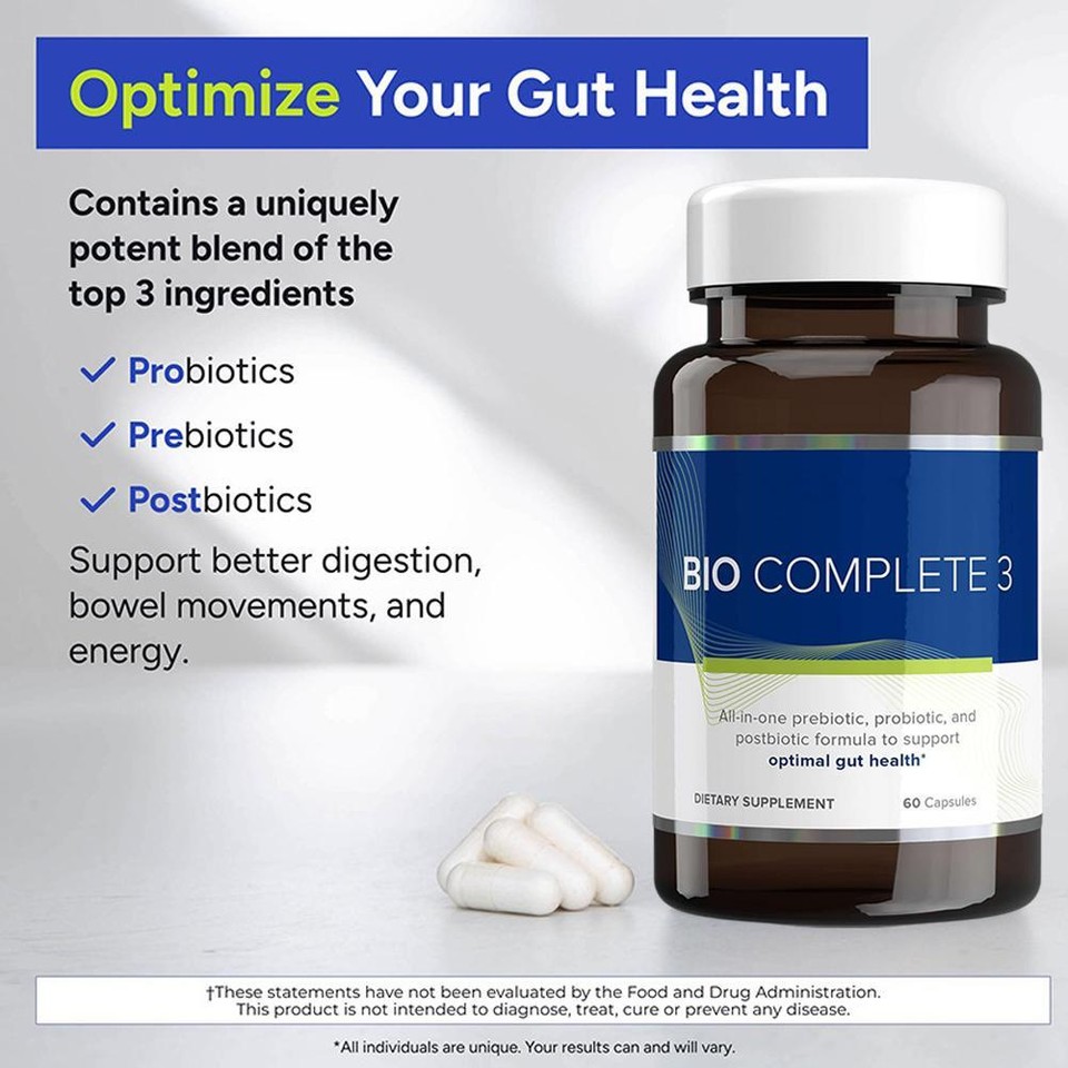 BIO COMPLETE 3 Capsules 60 Count NEW PreBiotic ProBiotic & PostBiotic ...