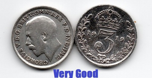 real silver 3d Three Pence coins George 5th threepence 1911- 1922 Grade ...