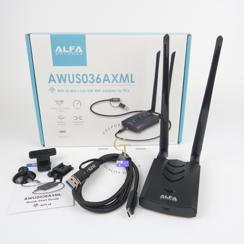 ALFA NETWORK AWUS036AXML USB-C WiFi 6E Long Range Tri Band 6Ghz WiFi ...