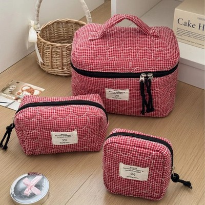 Quilted Heart Plaid Women's Cosmetic Bags Makeup Case Large Capacity ...