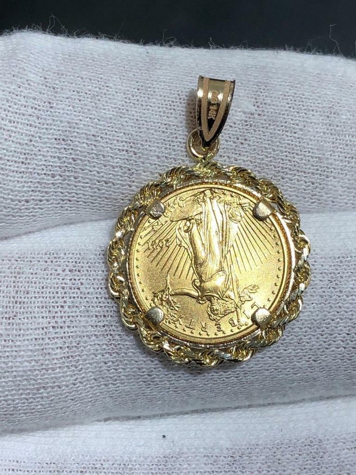 24k Yellow Gold Eagle Standing Liberty 1/10 oz .999 Fine Gold Coin Rope ...