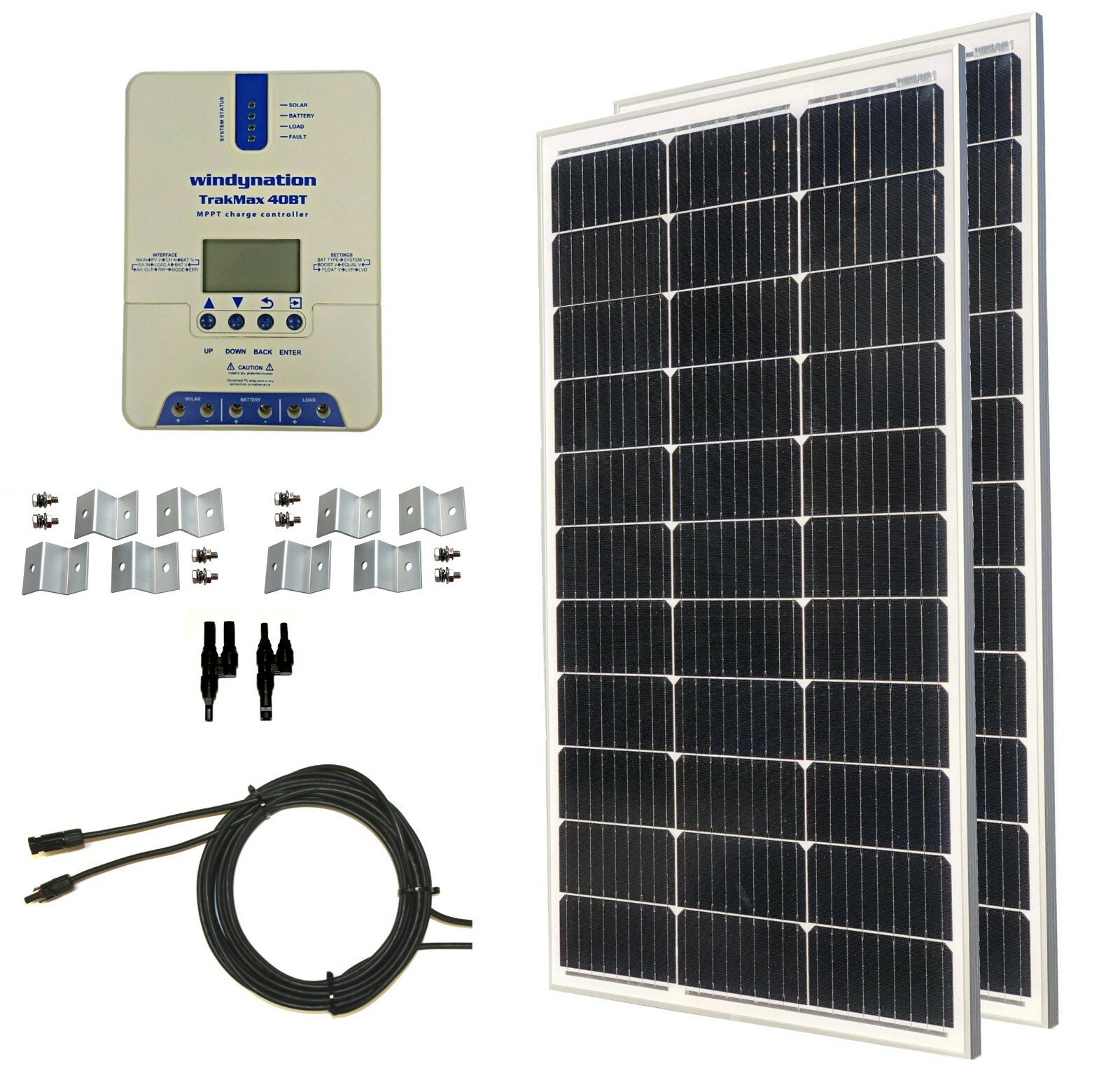 WindyNation 200W Monocrystalline Solar Panel Kits MPPT 40A Charge ...