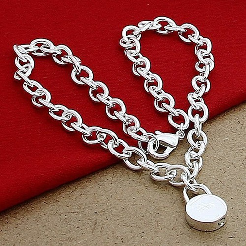 Modern Chic Trendy Style 925 Silver Chain Round Lock Pendant Necklaces ...