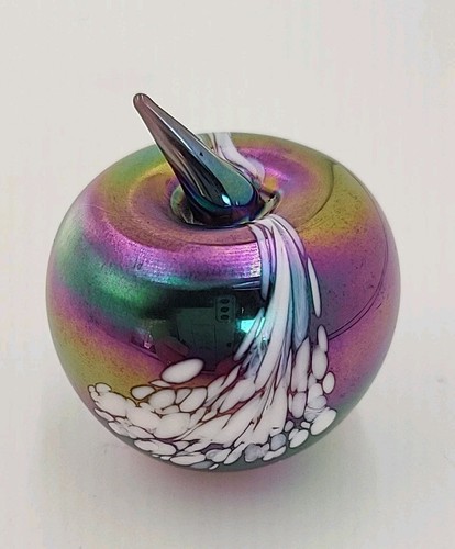 Vtg Purple Blue Art Glass Swirl Iridescent Apple Paperweight R.O.C ...