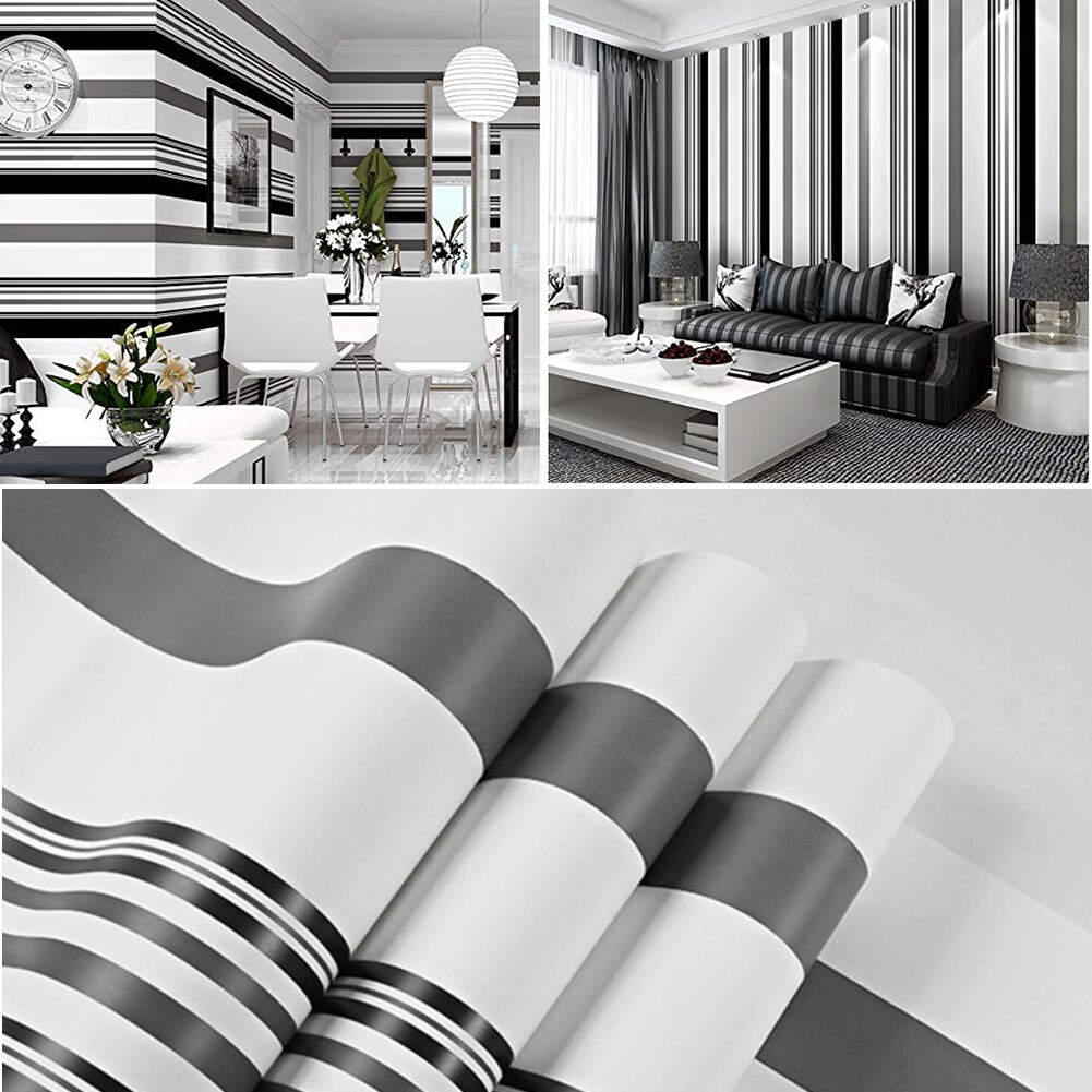Black And Gray Striped Wallpaper Stripe Wallpaper Bold Charcoal Grey
