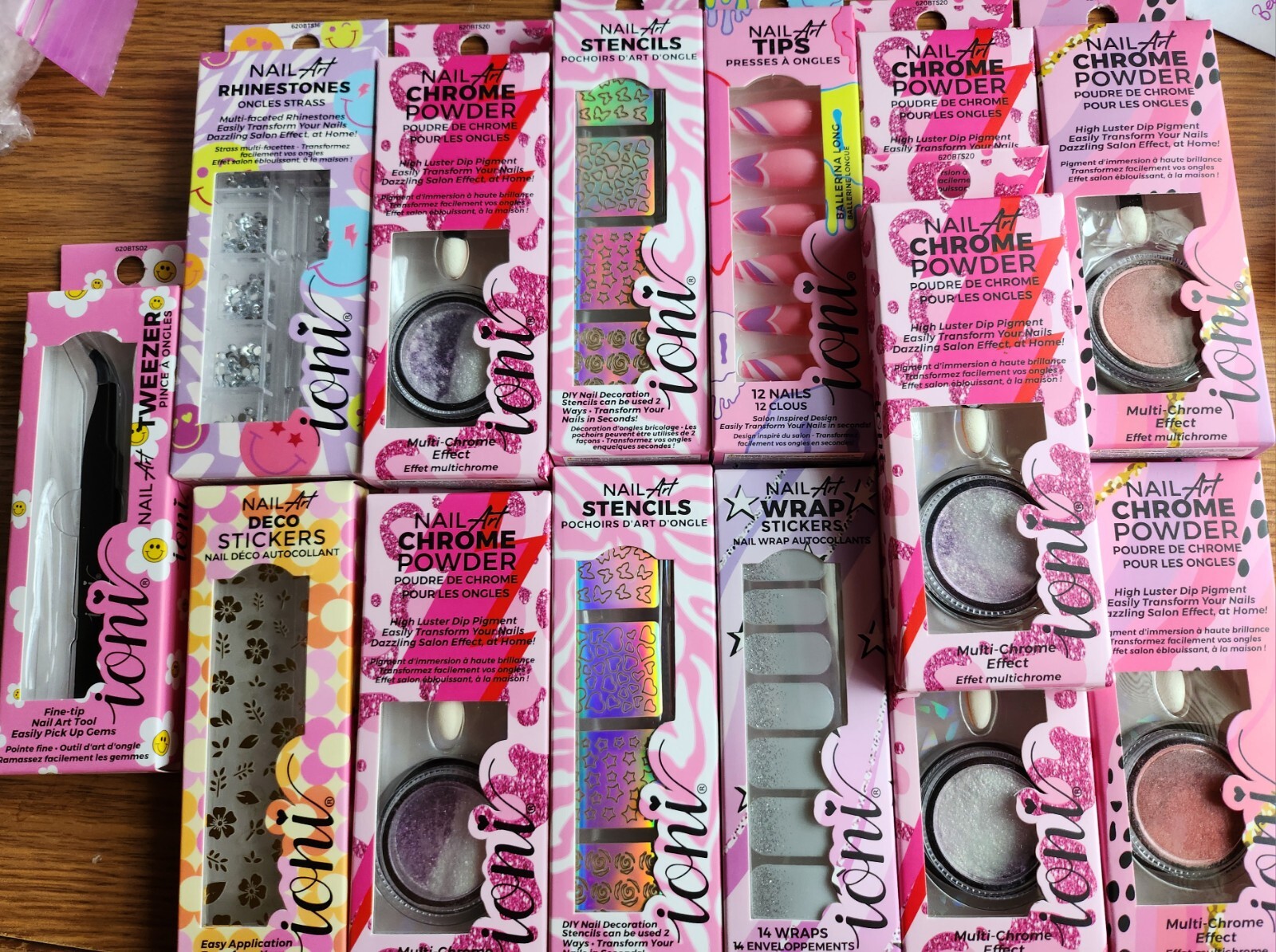 Lot Of 14 Nail ART ITEMS IONI Powder Stencil Wraps Rhinestone Tips ...