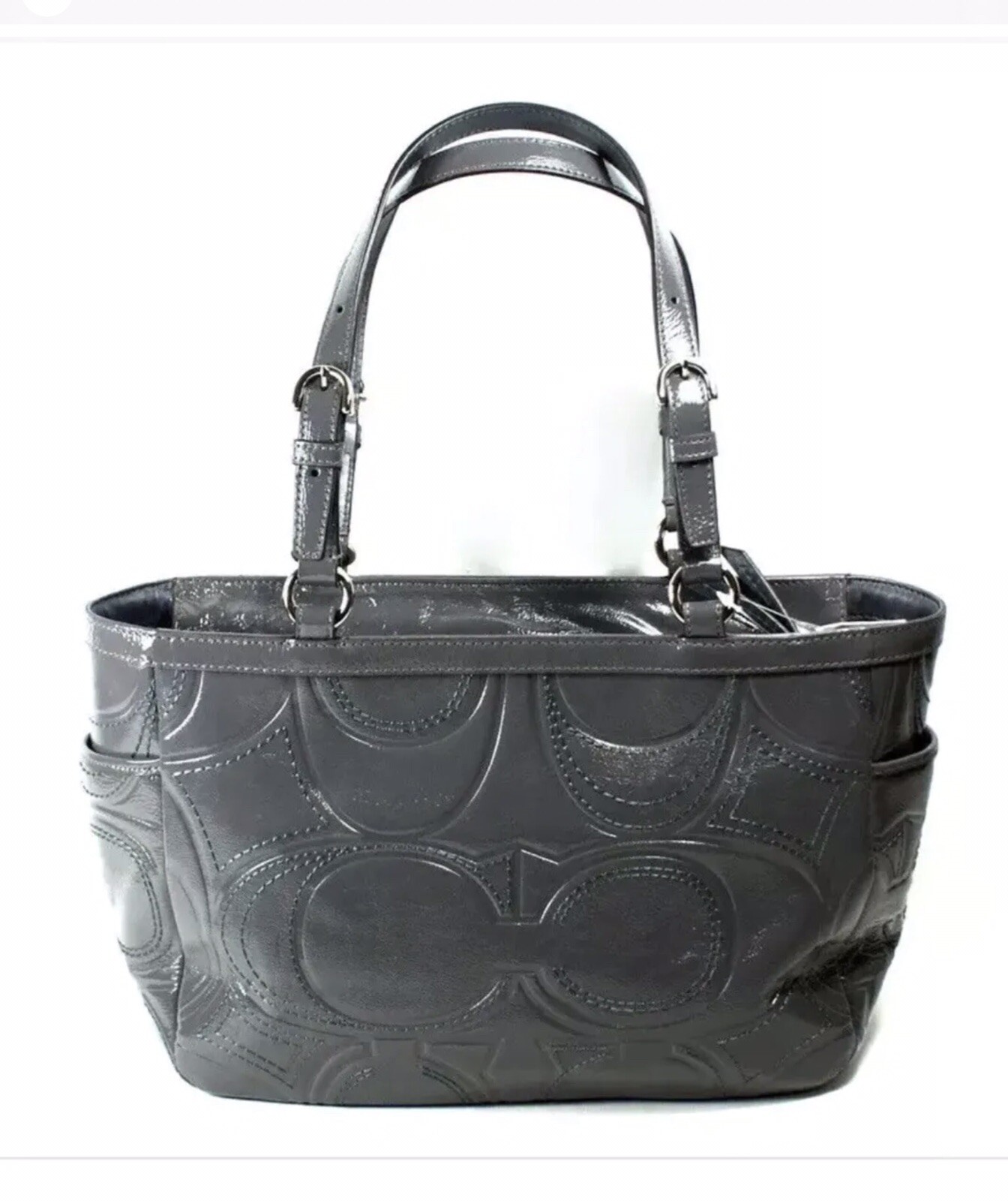 COACH GALLERY STITCH PATENT EAST WEST TOTE DARK GREY - Gem