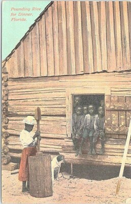 Lithograph Sharecropper Cabin Scene in Florida "Pounding Rice for ...