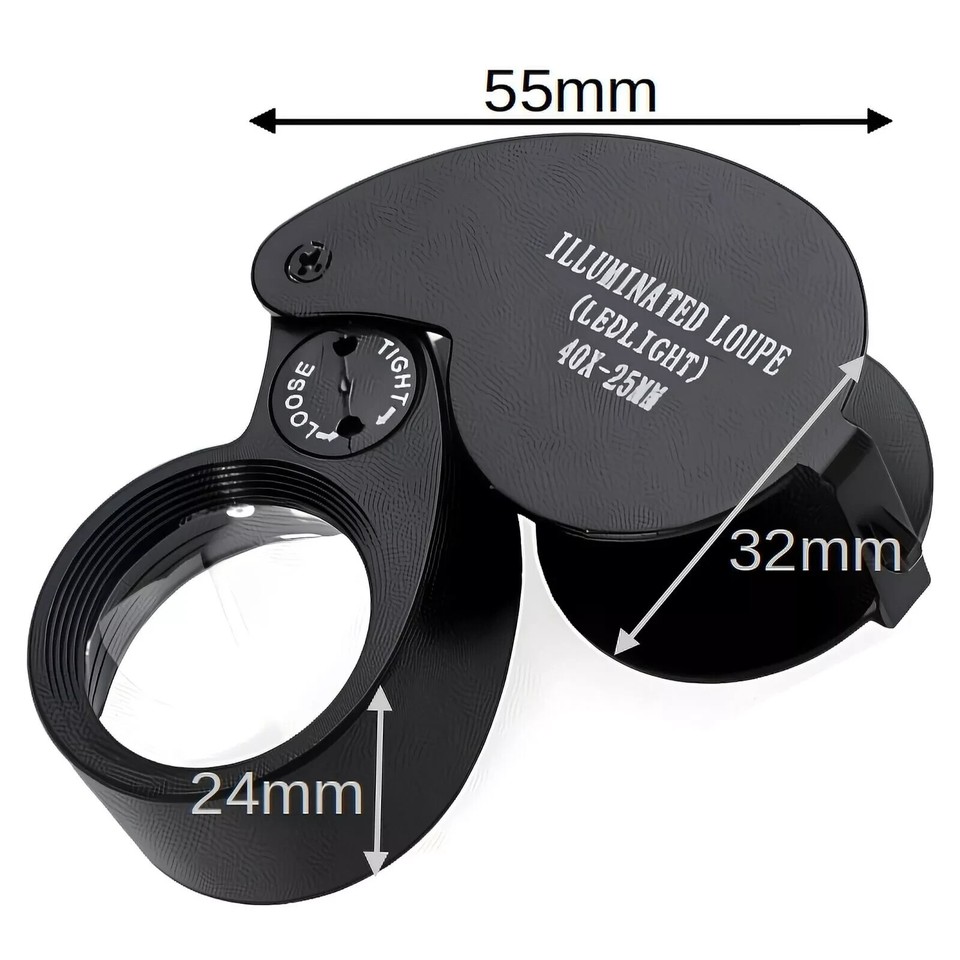 40X Magnifying Glass Jewelers Pocket Loupe Magnifier Lighted LED ...