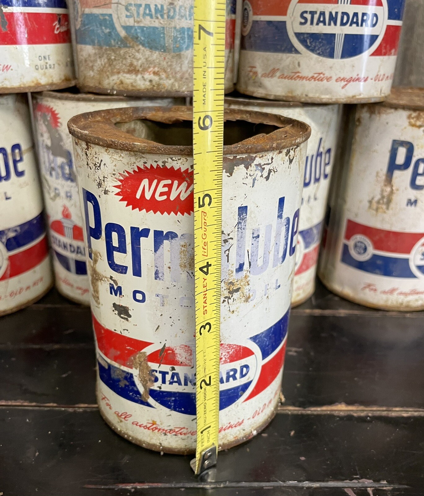 Lot of 9 Barn Fresh Vintage Standard Motor Oil Permalube Tin Cans ...