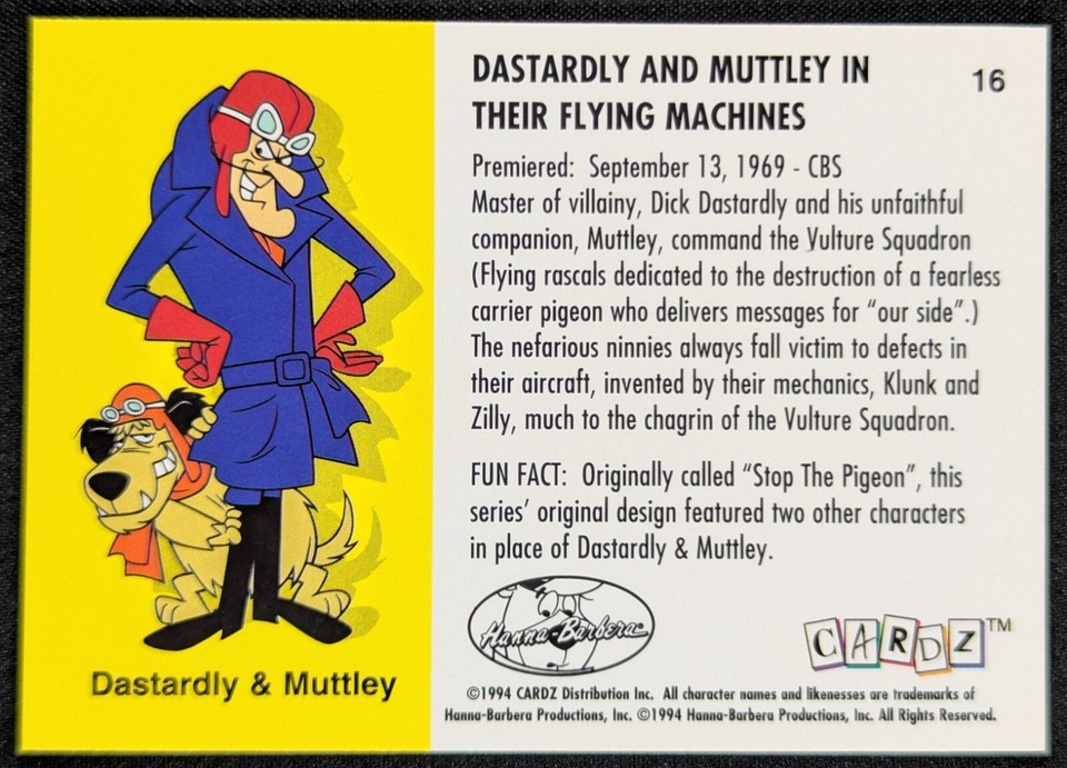 Dastardly and Muttley Flying Machines 1994 Hanna Barbera Cartoon Card ...