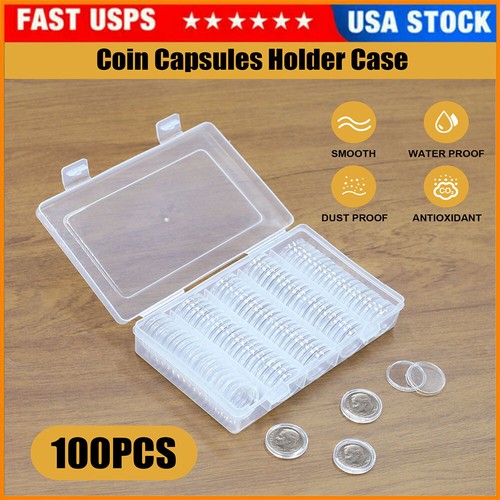 100 Pack 25 mm Coin Capsule Holders w/ Storage Case Direct For US Dime | eBay