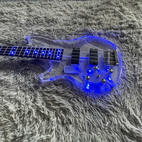 Factory Left Handed 4 Strings Blue LED Light Electric Bass Guitar Maple ...