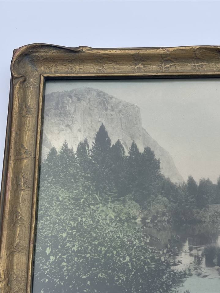 Antique Yosemite Photograph Painted Tinted Painting Pie Crust Frame Old ...