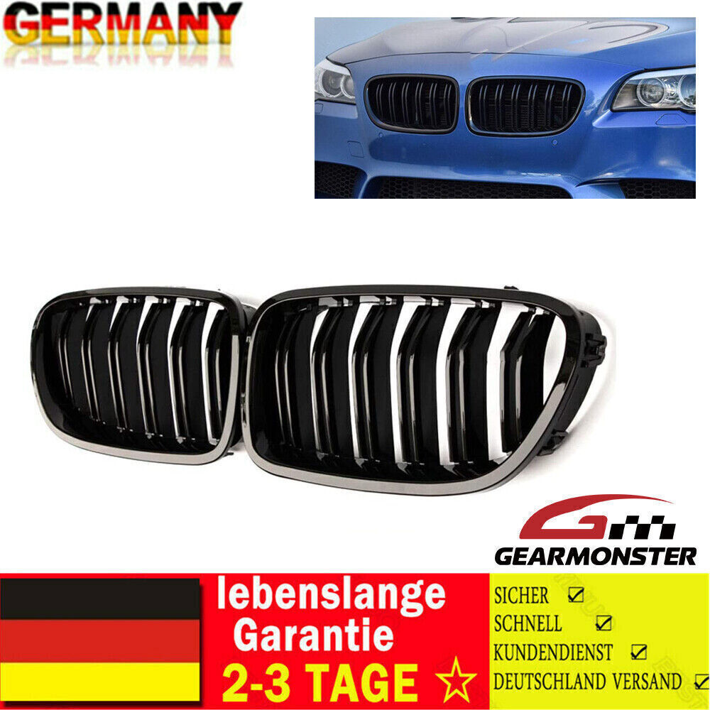 FÜR DEN BMW 5ER F10 F11 SPORT KÜHLERGRILL NIEREN DOPPELSTEG GLANZ SCHWARZ