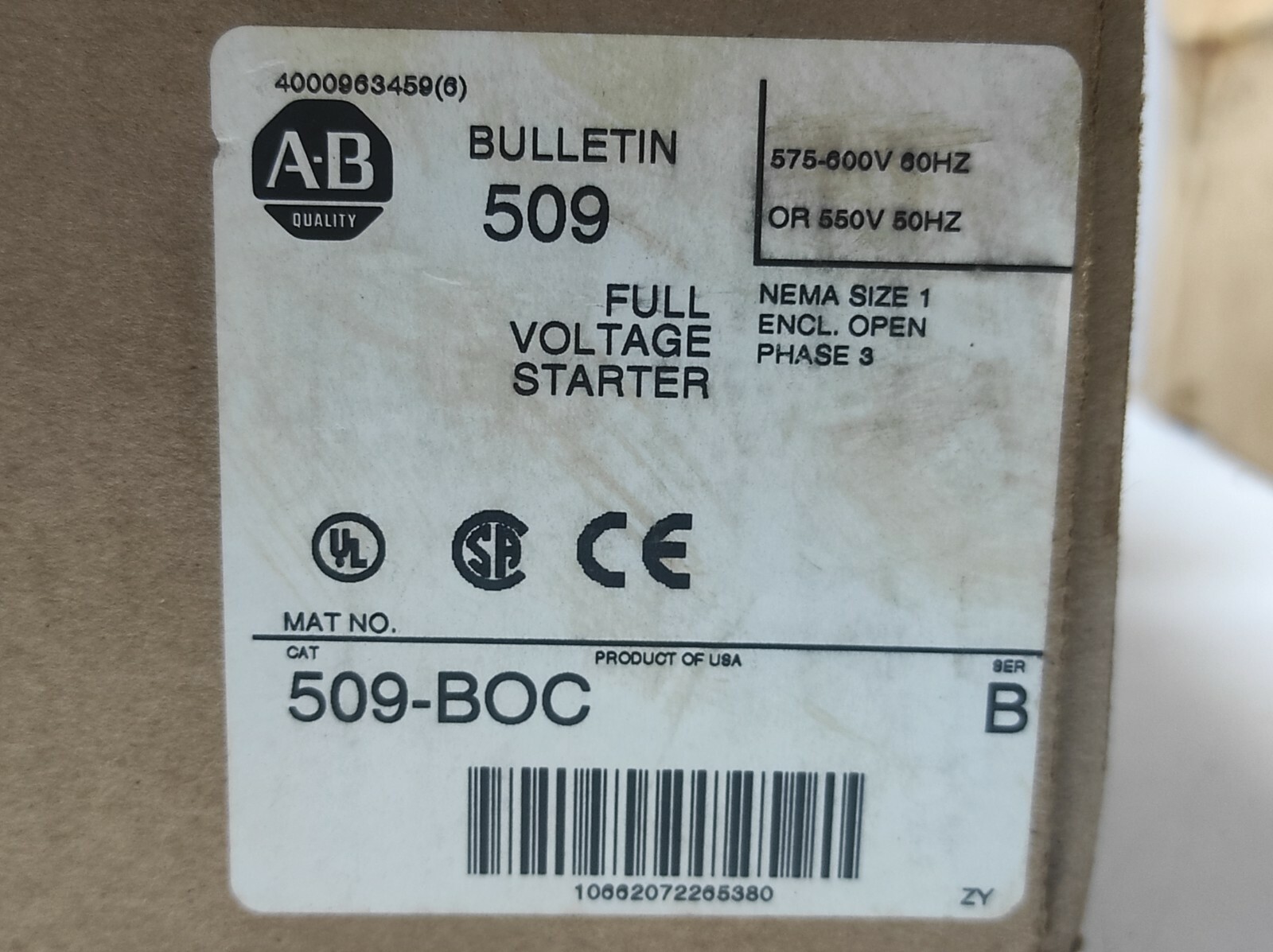 Allen Bradley 509-BOC Ser B / 509BOC Bulletin 509 Full Voltage Starter ...