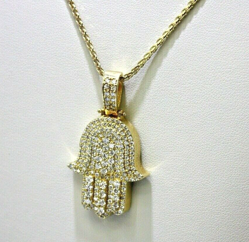3.5CT DIAMOND PENDANT HAMZA 'HAND OF GOD HANDCRAFTED 14K SOLID YELLOW ...