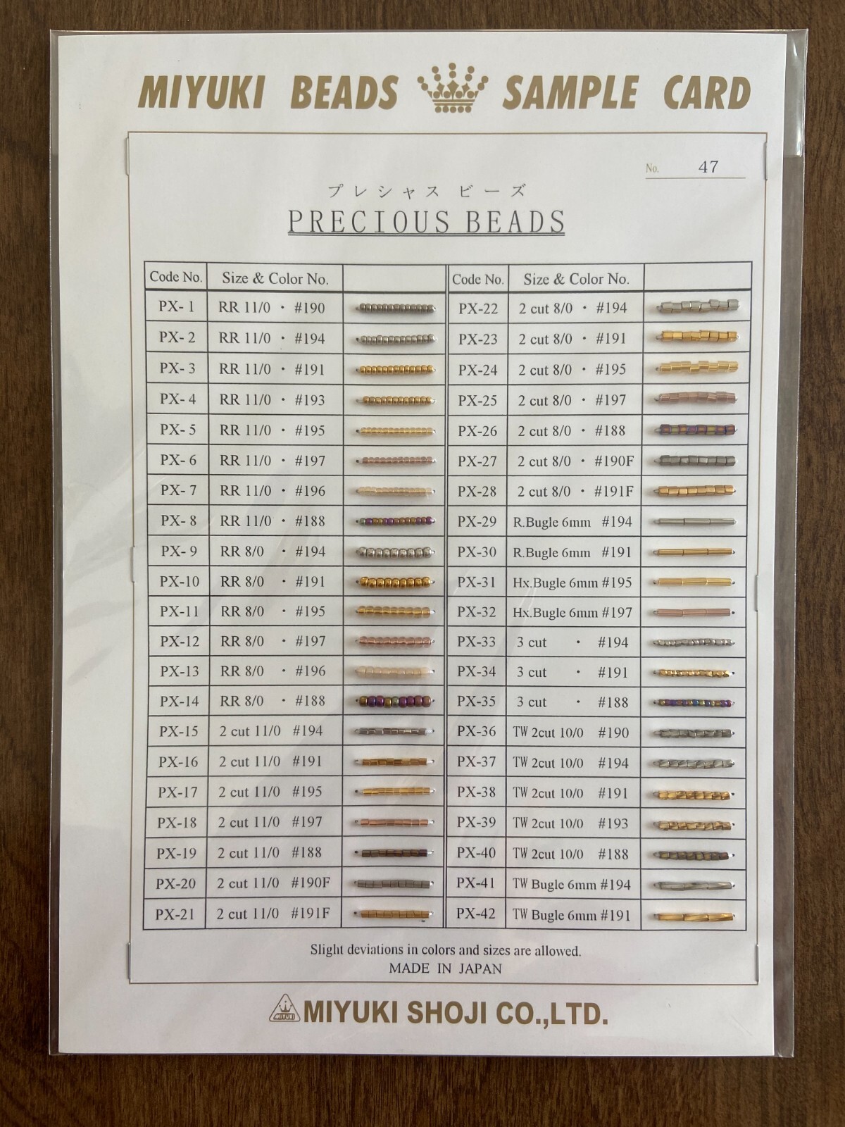 Miyuki Precious Seed Bugle Cut Beads Sample Cards Set Gold Silver | eBay