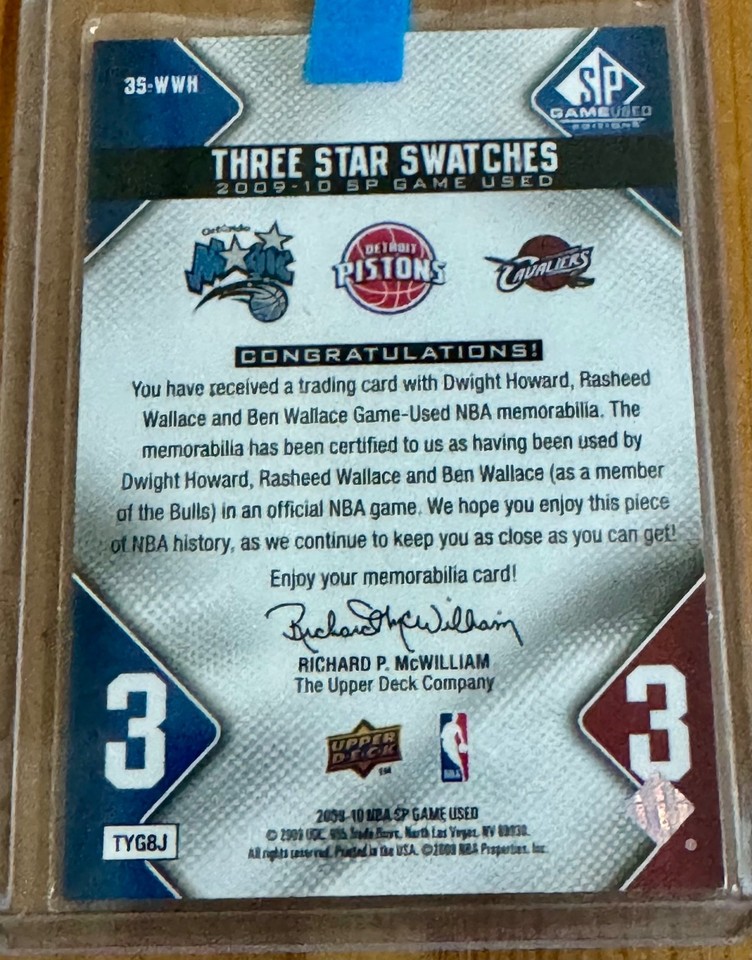 2009-10 SP Star Swatches Dwight Howard Ben Wallace Rasheed Wallace #3S ...
