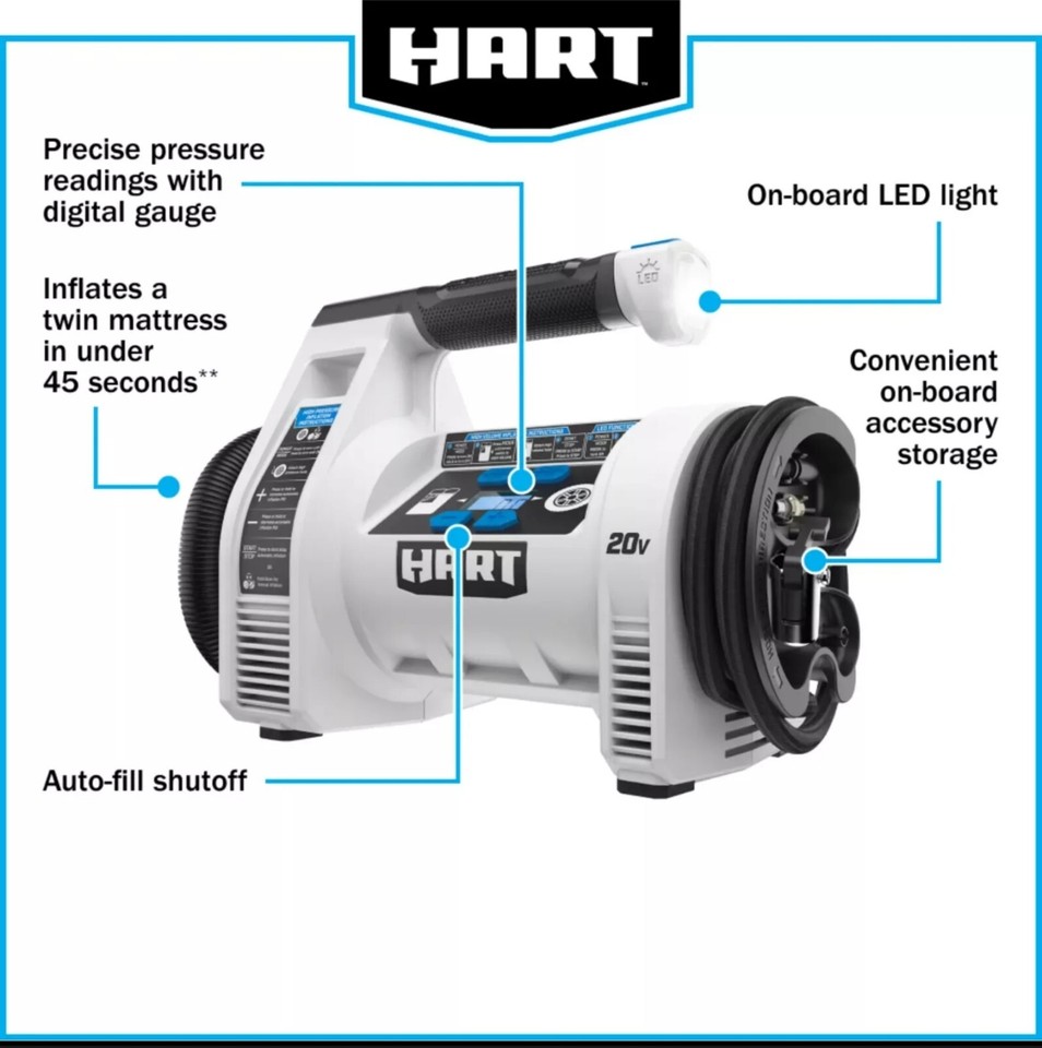 HART 20V Cordless Dual Function Digital Inflator 🆕 810022394014| eBay