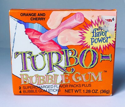Vintage 1998 Perfect Candy Co. TURBO BUBBLE GUM Box 4” Container ORANGE ...