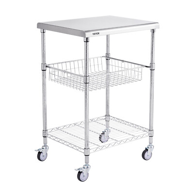 VEVOR 3-Tier Utility Cart Rolling Cart on Wheels 24"x20"x36.6" 470 LBS ...