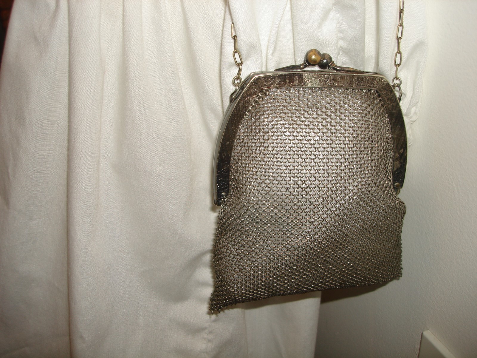 Antique Sterling Tone Ornate Mesh Purse Chain Handbag Wire Woven ...