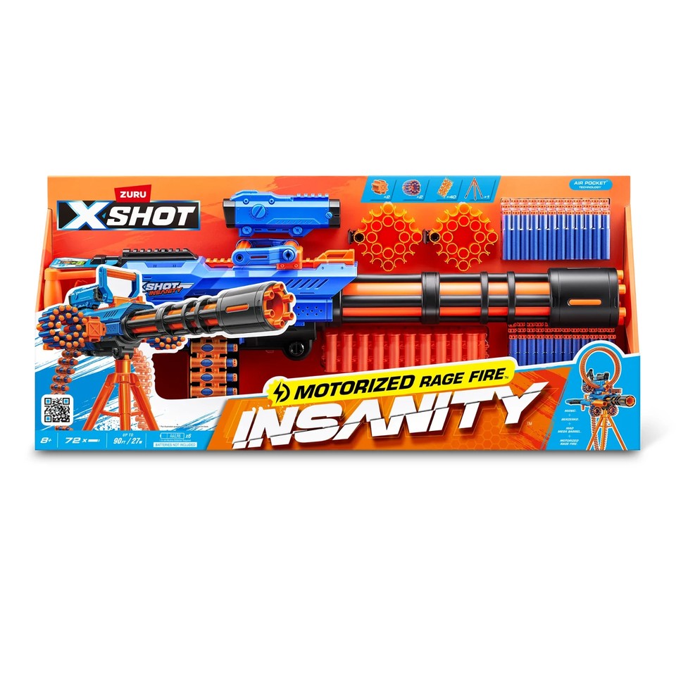 X-Shot Insanity Motorized Rage Fire Blaster Toy Gun w/ 72 Darts Foam ...