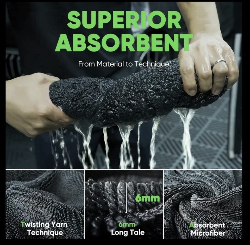 Water Absorbing 24 x 36" Car Wash Microfiber Drying Towel Twisted Loop ...