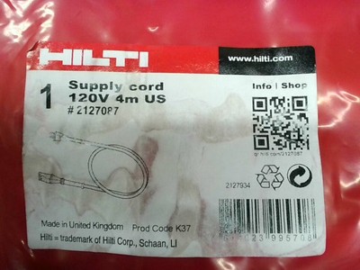 Hilti 2127087 Power Cord 4M (13FT) Length 120V TE Detachable ...