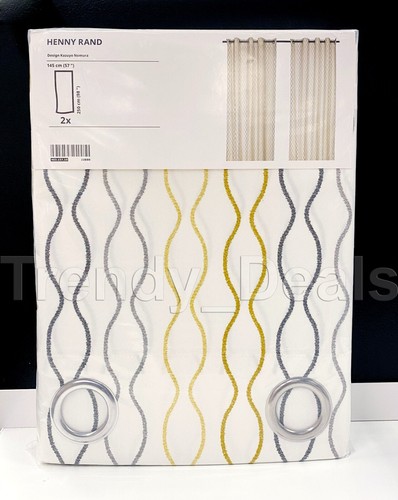 Ikea HENNY RAND Curtains 2 Panels (1 pair) 57" x 98" Geometric White ...