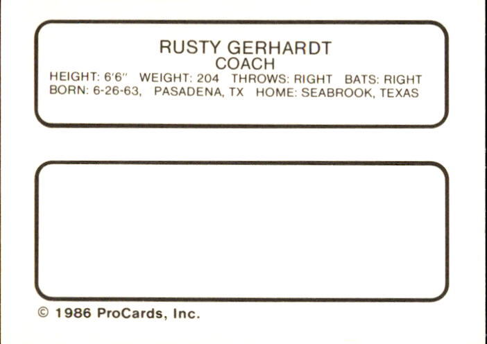 1986 Oklahoma City 89ers ProCards #7 Rusty Gerhardt Pasadena Seabrook ...