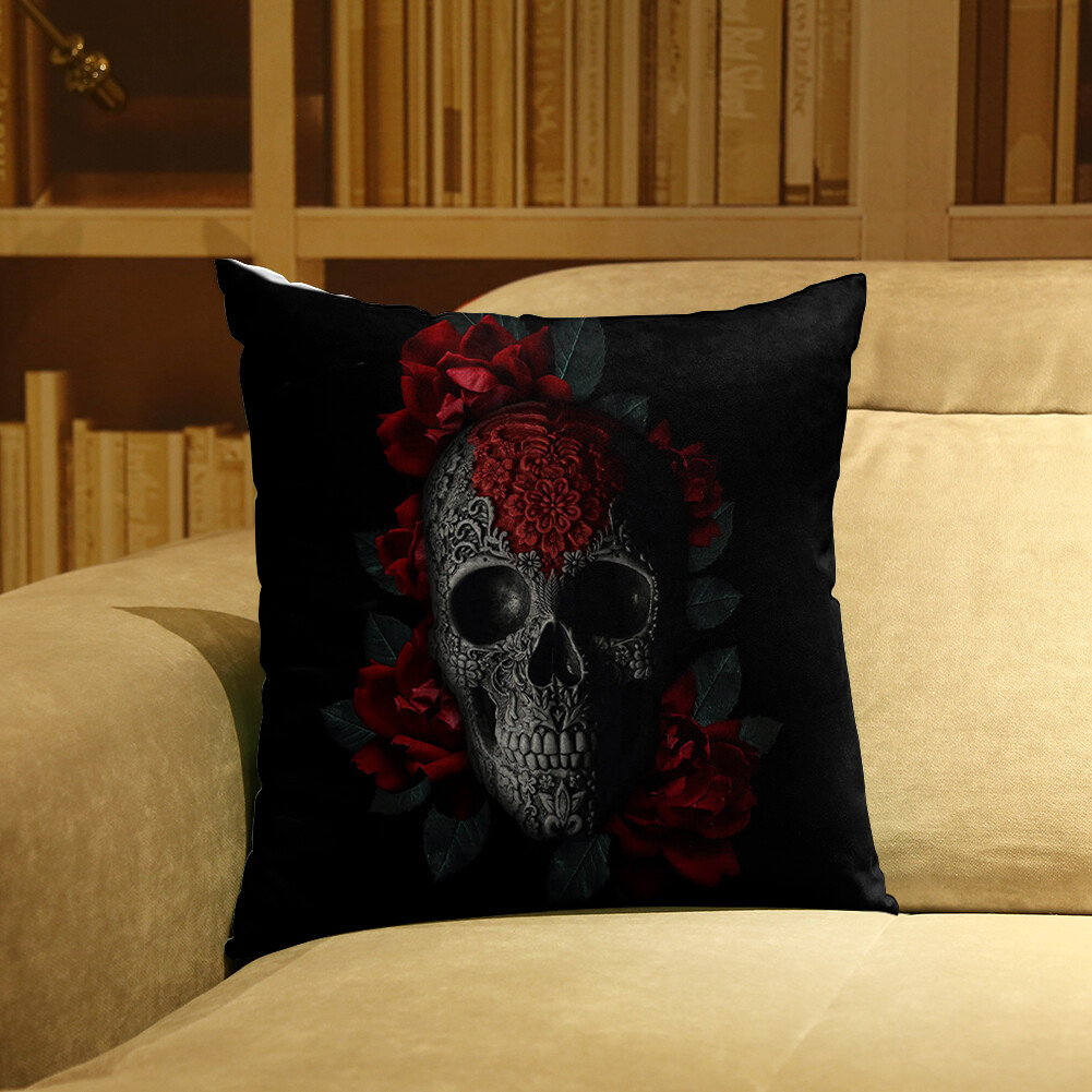 Rose Skull Abstract Linen Print Pillow Covers Breathable Decorative for ...